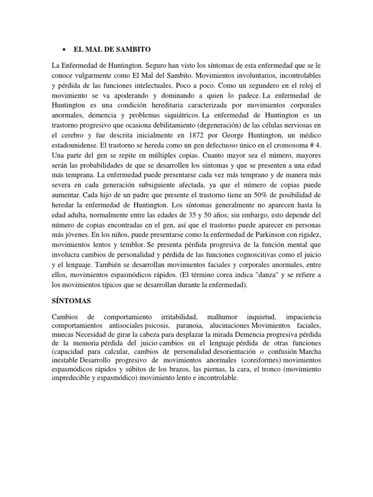 Mal de Sambito: Síntomas y Tratamiento | PDF | Medicina ...