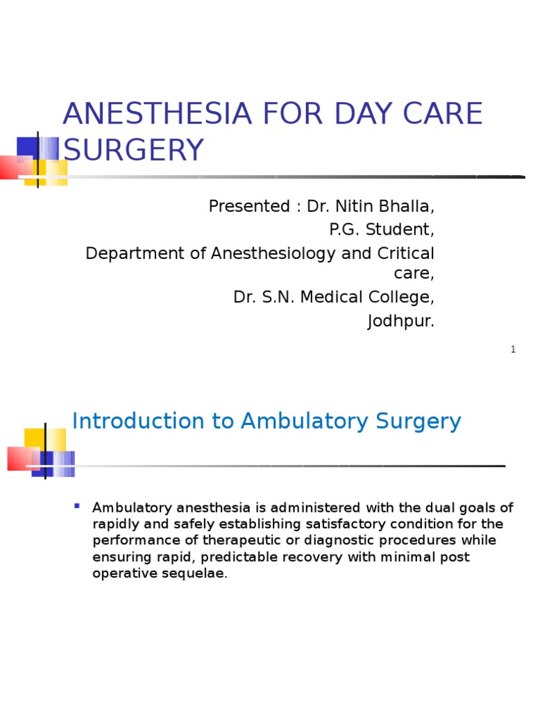 Anesthesia in Day Care Surgery | PDF | Anesthesia | Surgery