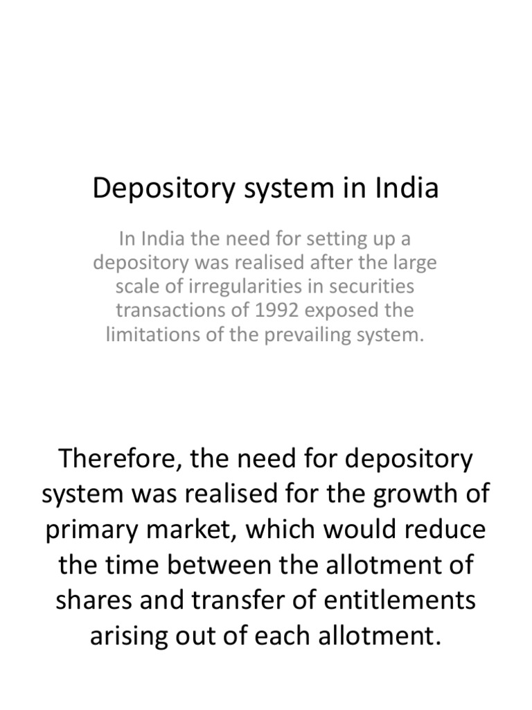 Depository System in India | PDF | Securities (Finance) | Economic ...