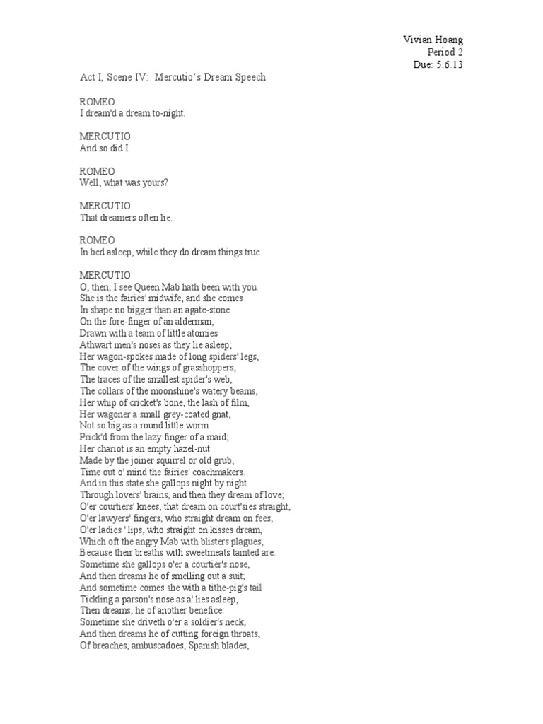 Mercutio's Queen Mab Monologue Analysis | PDF | Foreign Language Studies