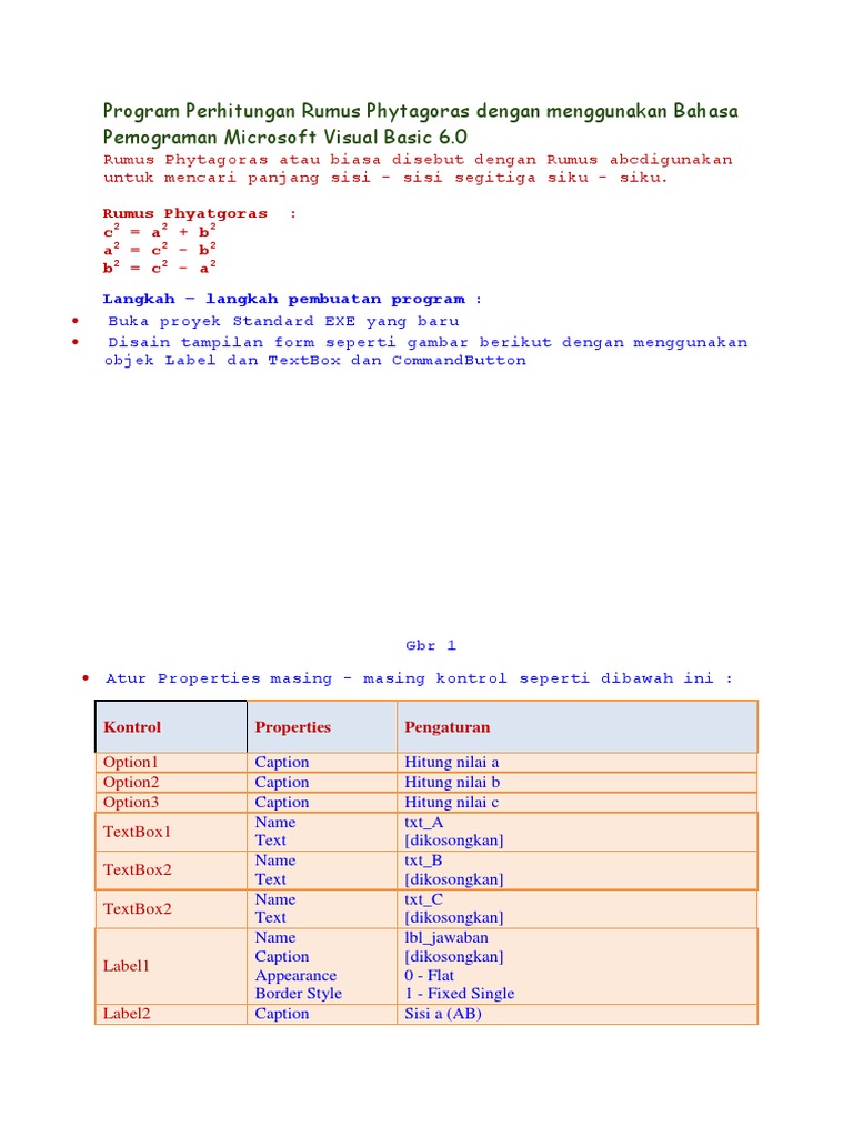 Program Perhitungan Rumus Phytagoras Dengan Menggunakan Bahasa Pemograman Microsoft Visual Basic ...