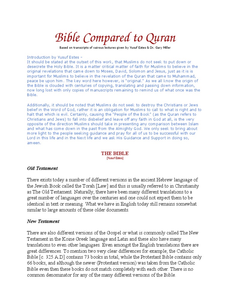 Bible Compared to Quran | Quran | Muslim