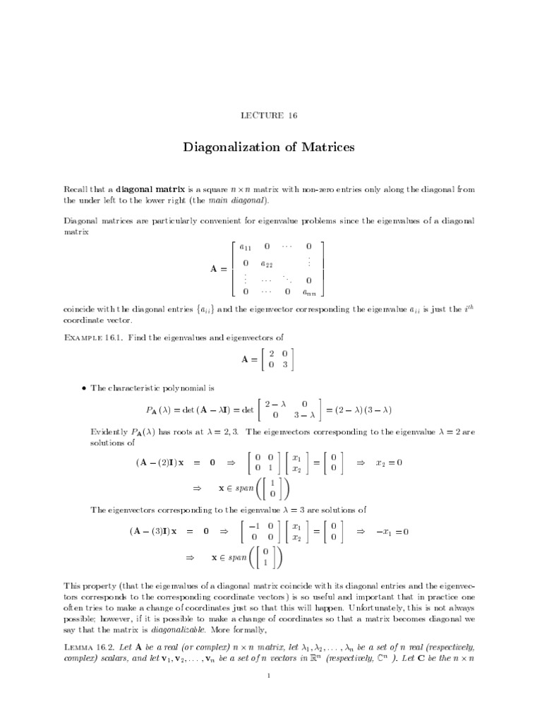 Diagonalization of Matrices | PDF | Eigenvalues And Eigenvectors | Operator Theory