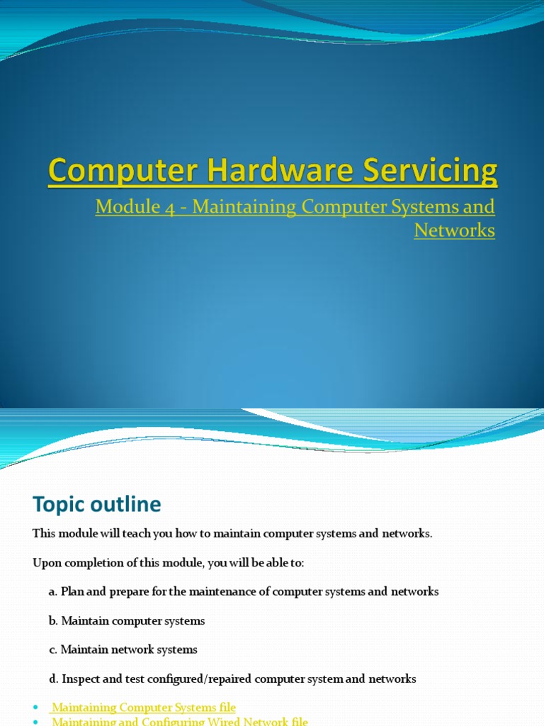 CHS Module 4 - Maintaining Computer Systems and Networks | PDF | Ip Address | Computer Network