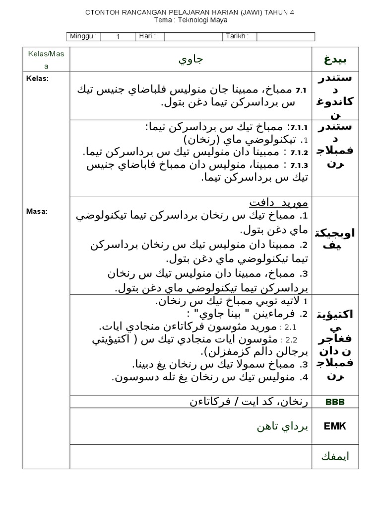 Contoh RPH Jawi THN 4 m1-m7 | PDF