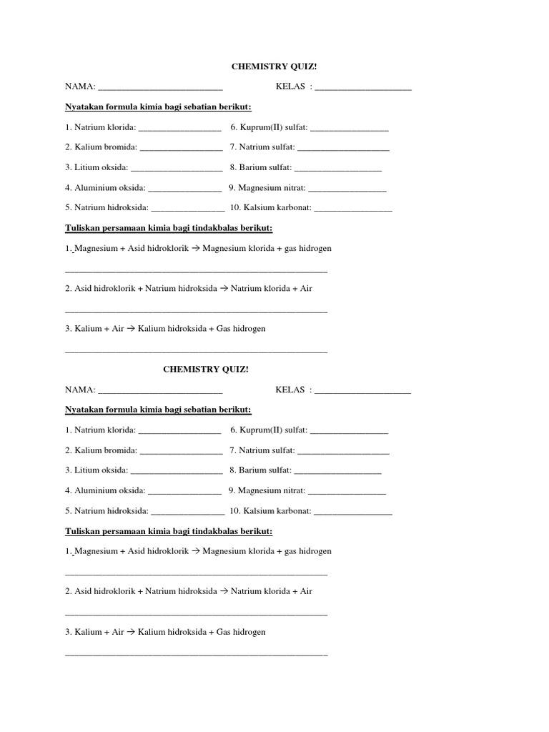 Kuiz Formula Kimia | PDF