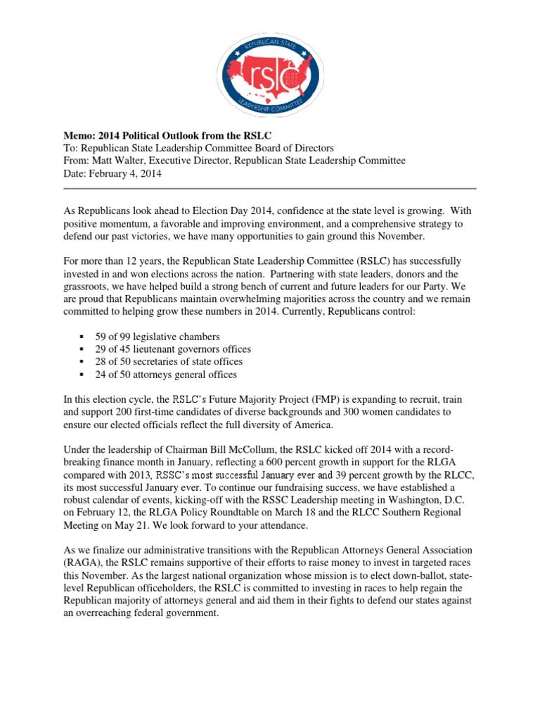 RSLC Outlook Memo | PDF | Republican Party (United States) | American ...