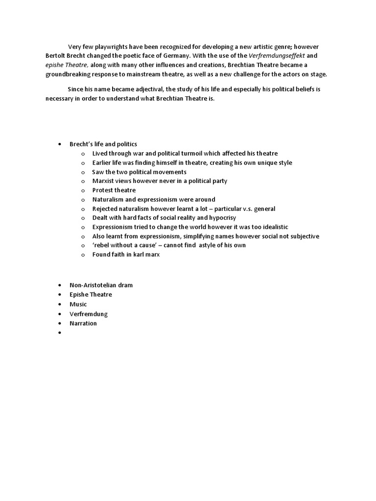 Understanding Brechtian Theatre Essentials | PDF