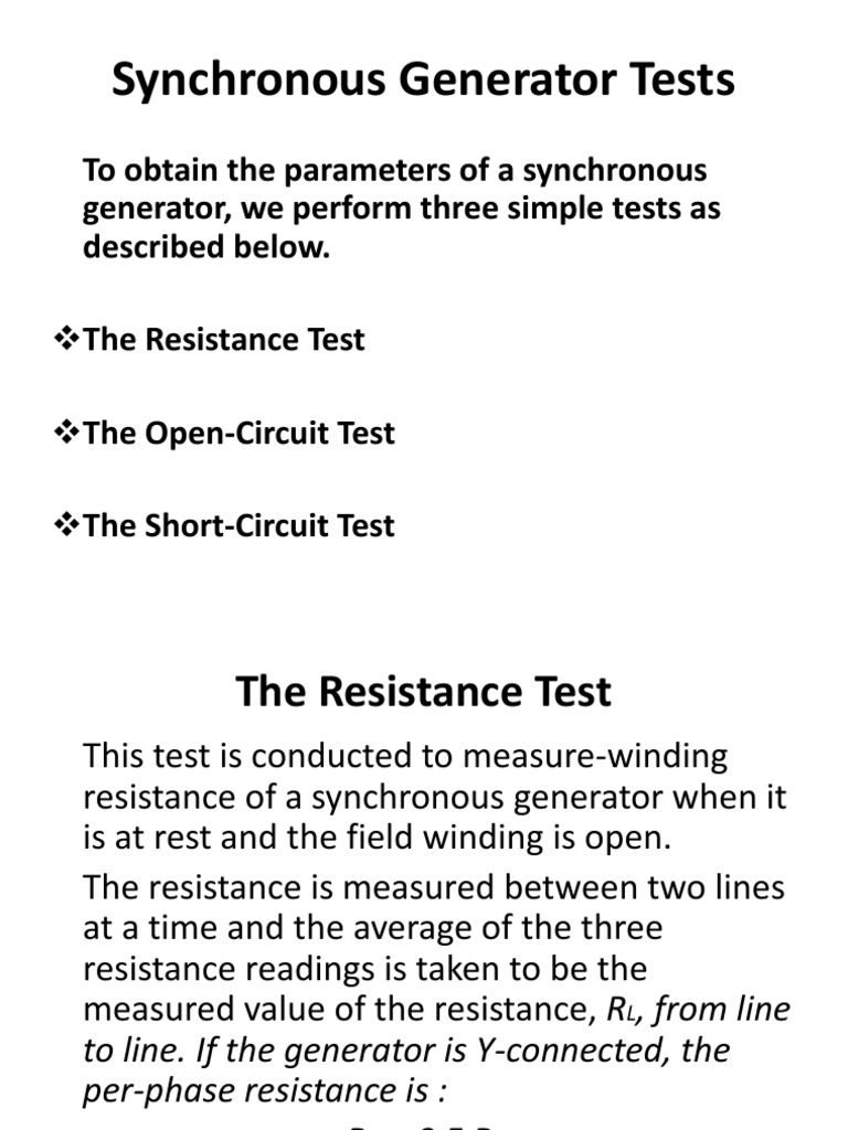 Synchronous Generator Testing Methods | PDF | Science & Mathematics