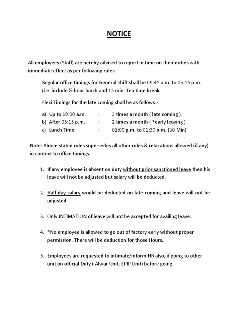 Office Timing and Late Coming Policy | PDF