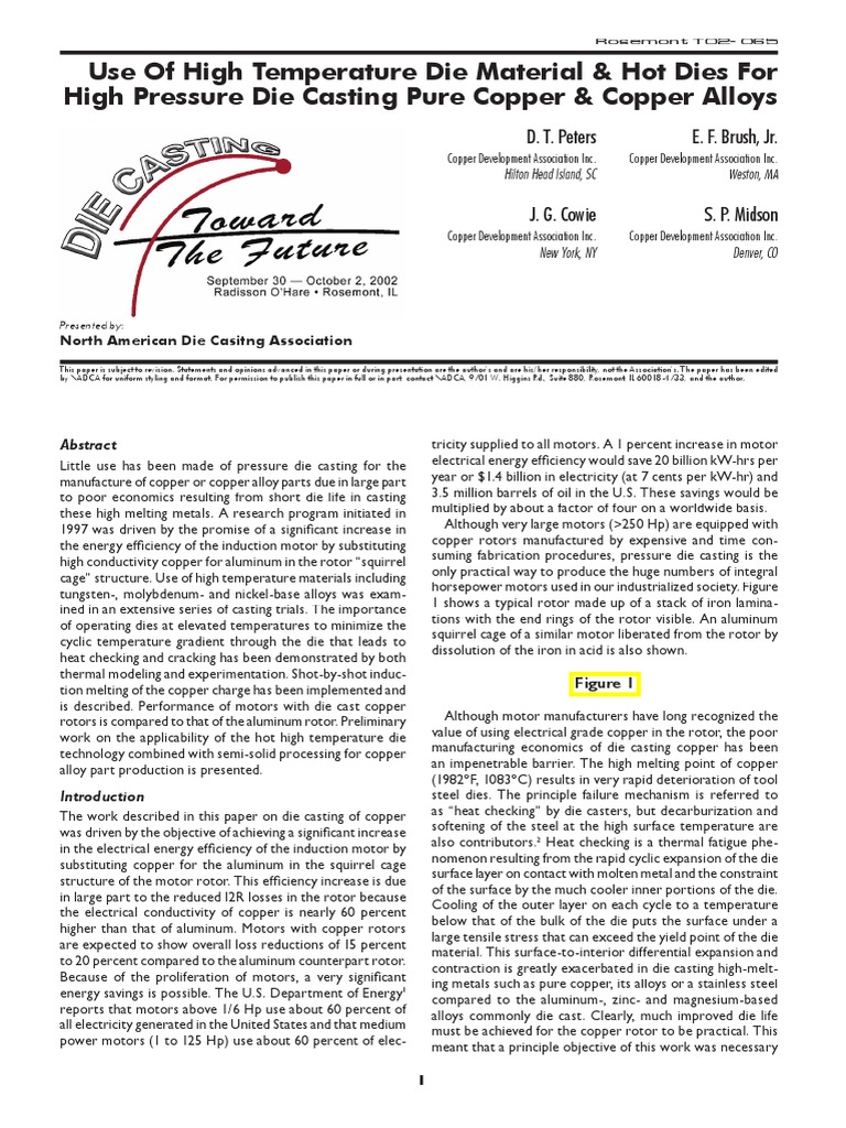 NADCA-High Temp Die | PDF | Casting (Metalworking) | Alloy