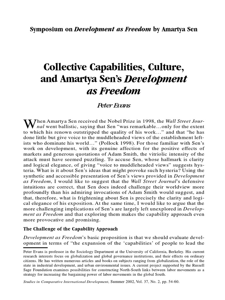 Collective Capabilities, Culture, and Amartya Sen's Development As ...