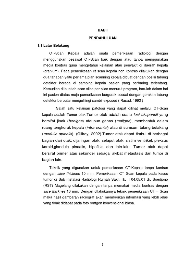Teknik Pemeriksaan CT Scan Kepala Dengan Kasus Tumor Otak | PDF