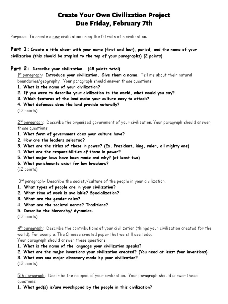 Create Your Own Civilization Project | PDF | Foreign Language Studies