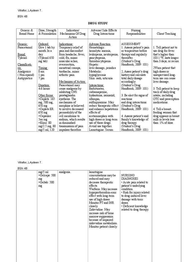 Drug Study Paracetamol | PDF | Medicinal Chemistry | Health Sciences