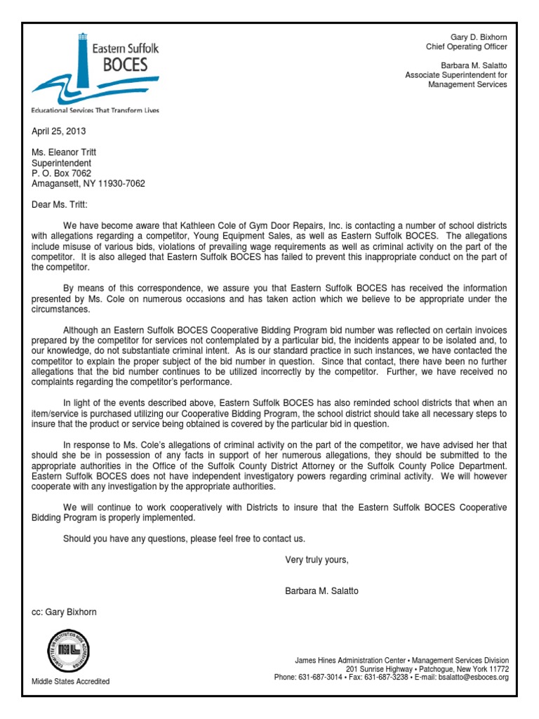 BOCES Letter To Superintendents | PDF | Law Enforcement | Crime & Violence