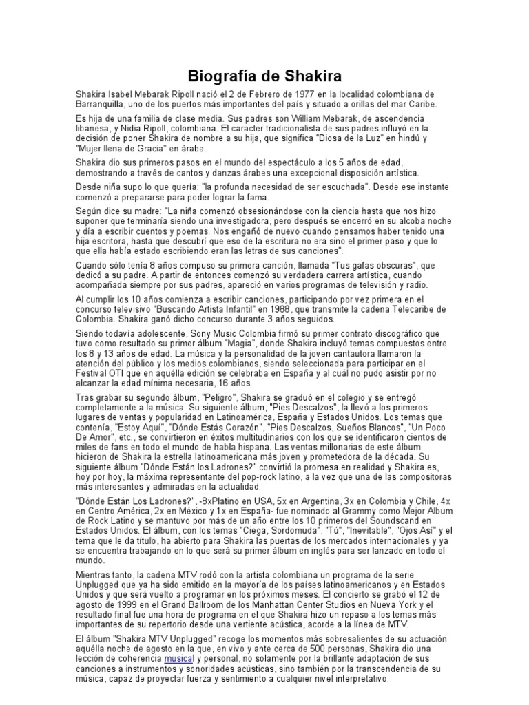 Biografía de Shakira | PDF | Musica Popular | Entretenimiento (general)