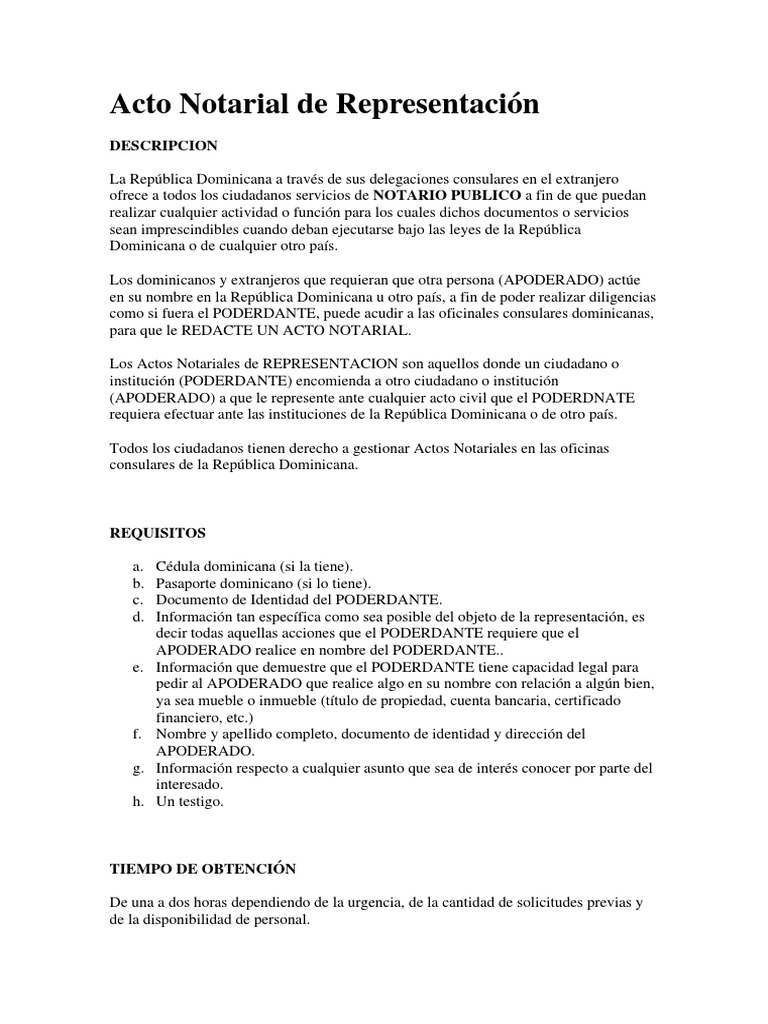 Acto Notarial de Representación | PDF | Cónsul (representante ...