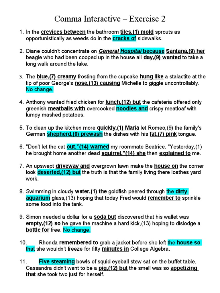 Comma Exercises and Answers | PDF | Food And Drink | Leisure