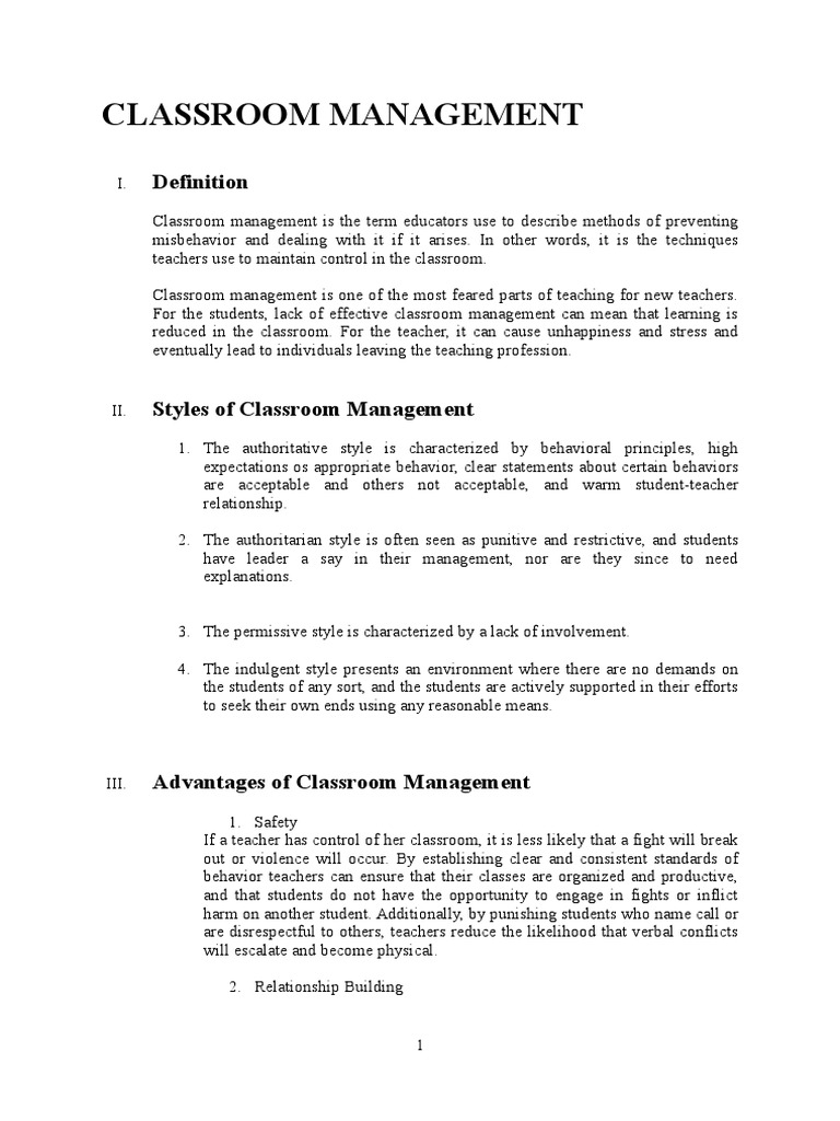Understanding Classroom Management Styles | PDF | Classroom Management ...