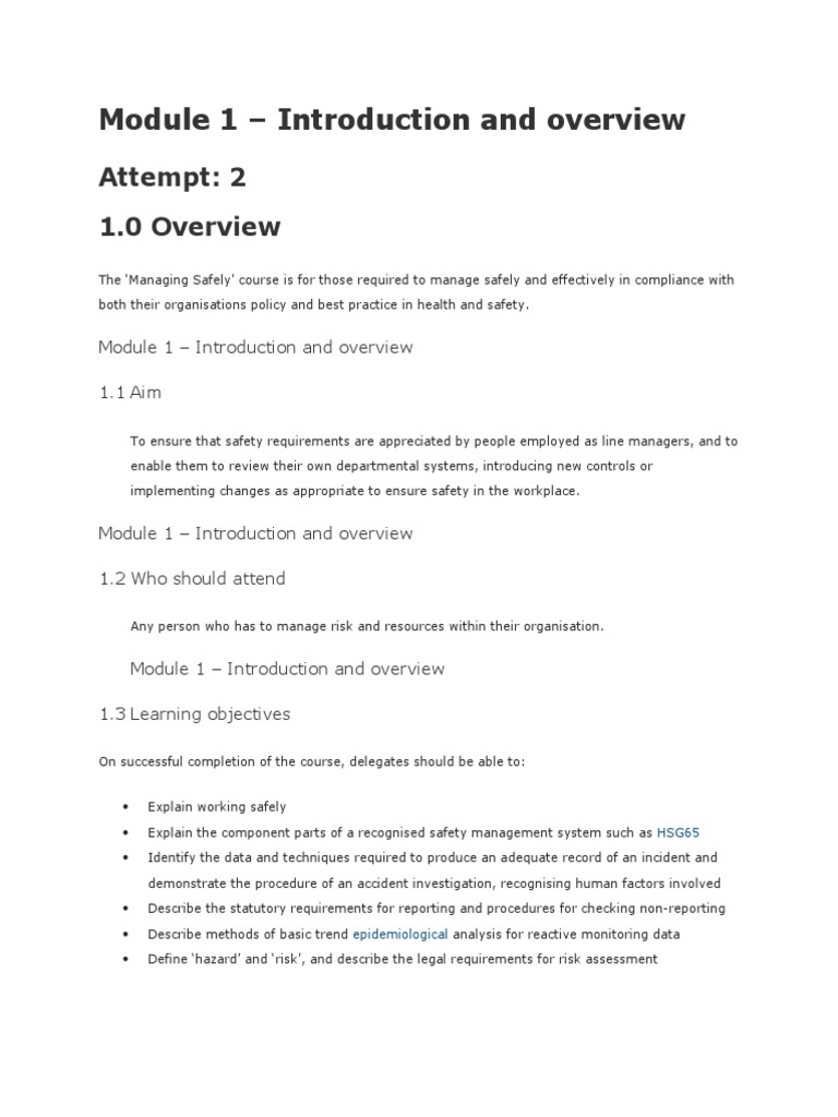 Module 1 (Introduction and Overview Lesson) - IOSH | PDF | Occupational ...