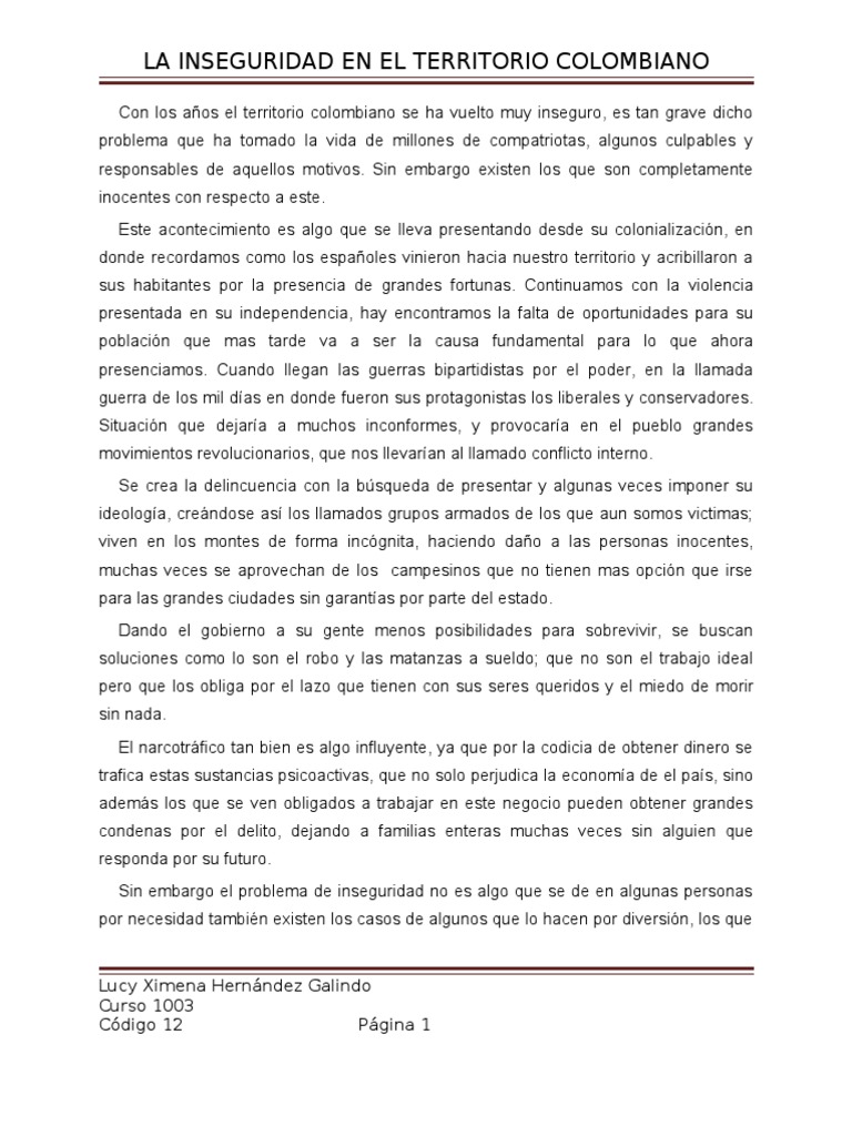 La Inseguridad en El Territorio Colombiano | PDF | Colombia | Agitación
