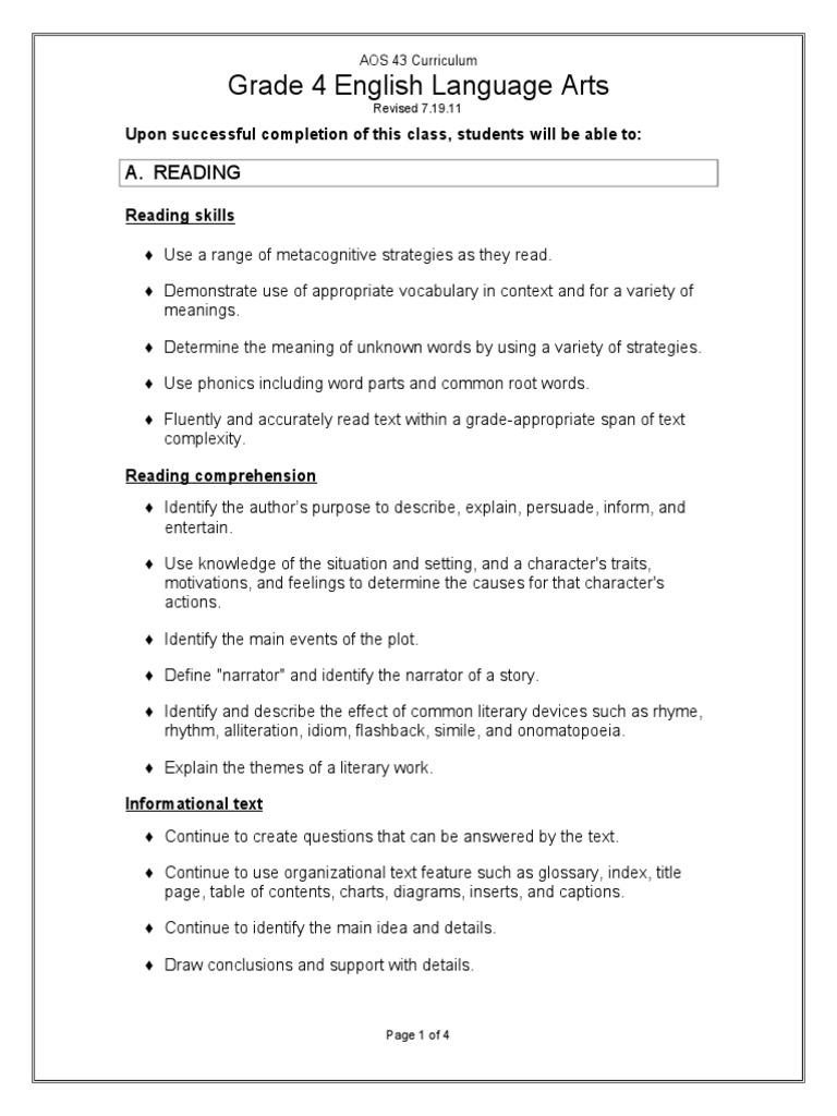 Grade 4 ELA Curriculum Overview | PDF | Semiotics | Languages