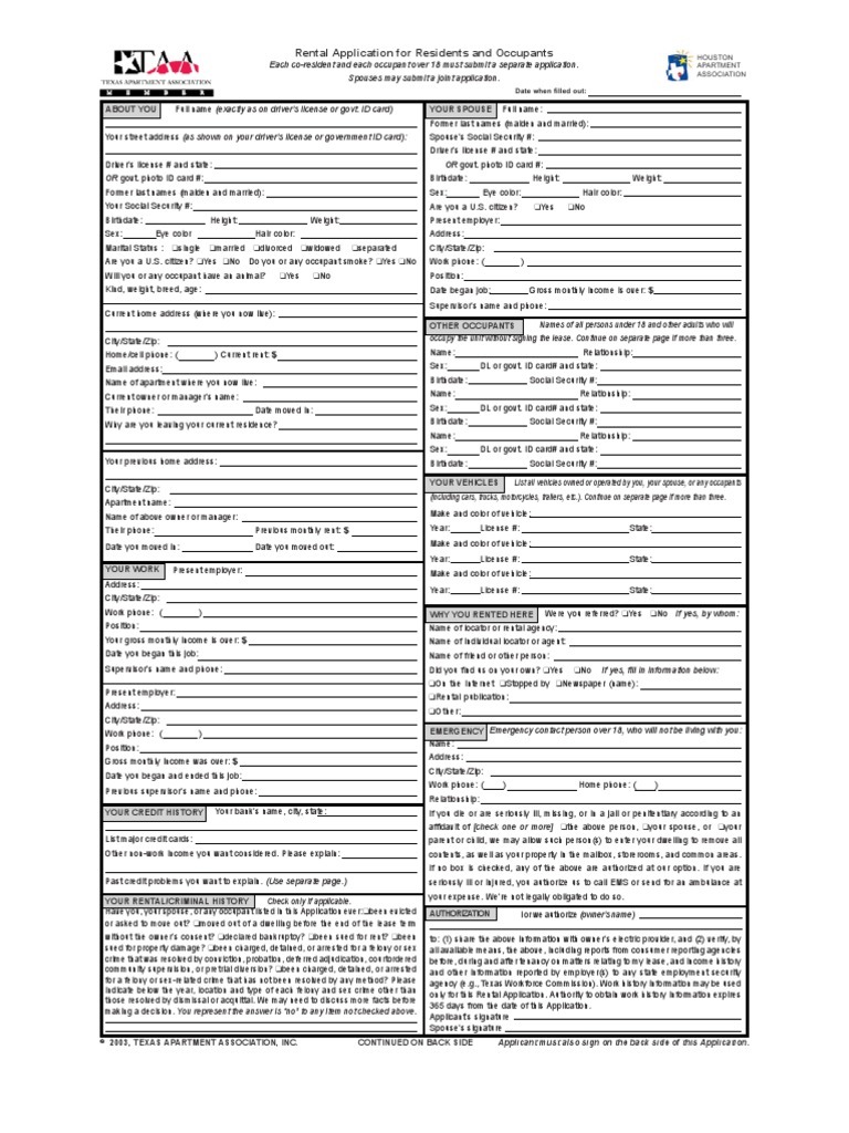 Taa Rental Application | PDF | Lease | Renting