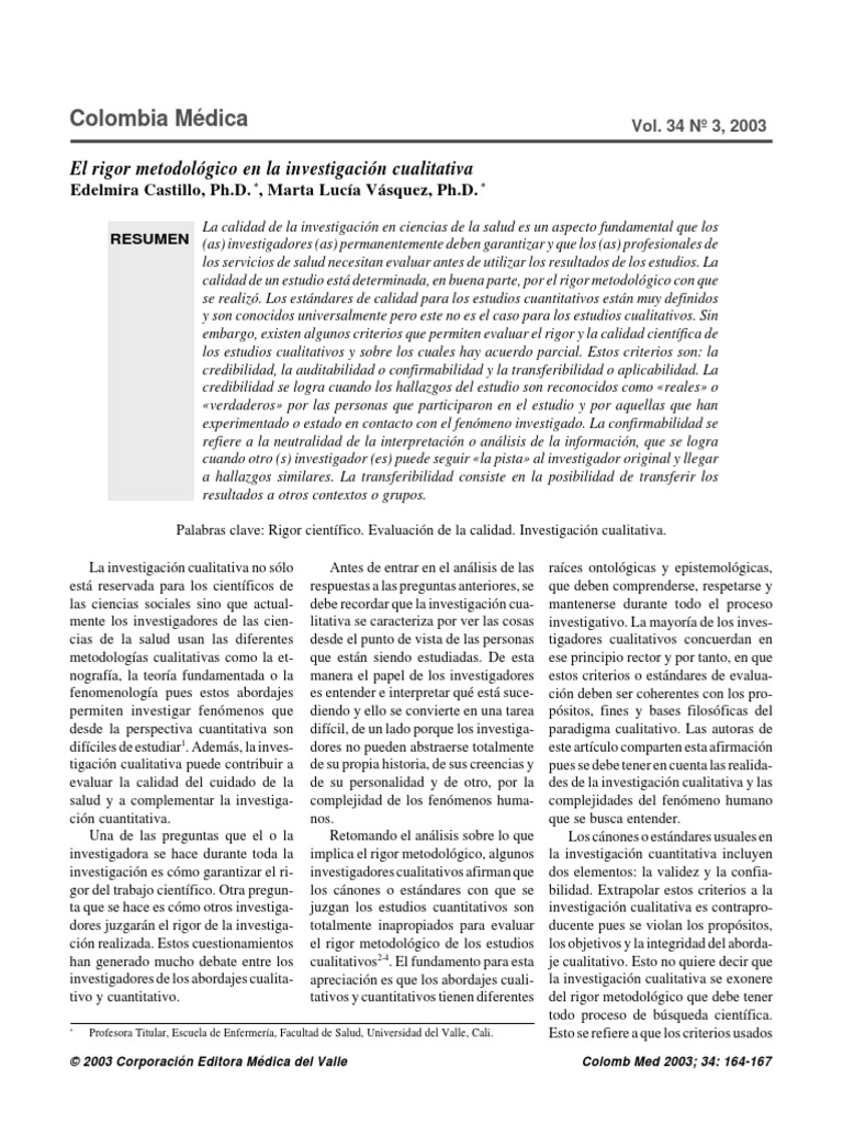 Castillo y Vásquez (2003) - El Rigor Metodológico en Investigación Cualitativa | PDF ...