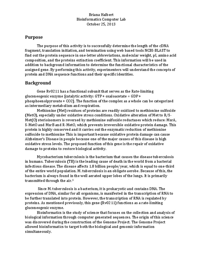 Bioinformatics LAb Report | PDF | Bioinformatics | Proteins