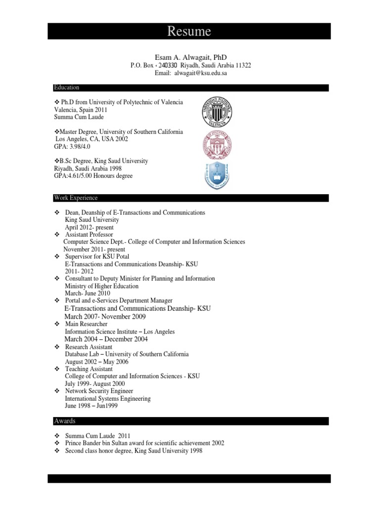 CV For Esam A. Alwagait, PHD | PDF | Social Networking Service | Twitter