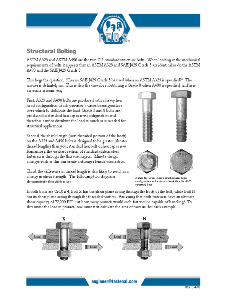 Structural Bolting: A325 vs A490 | PDF | Technology & Engineering