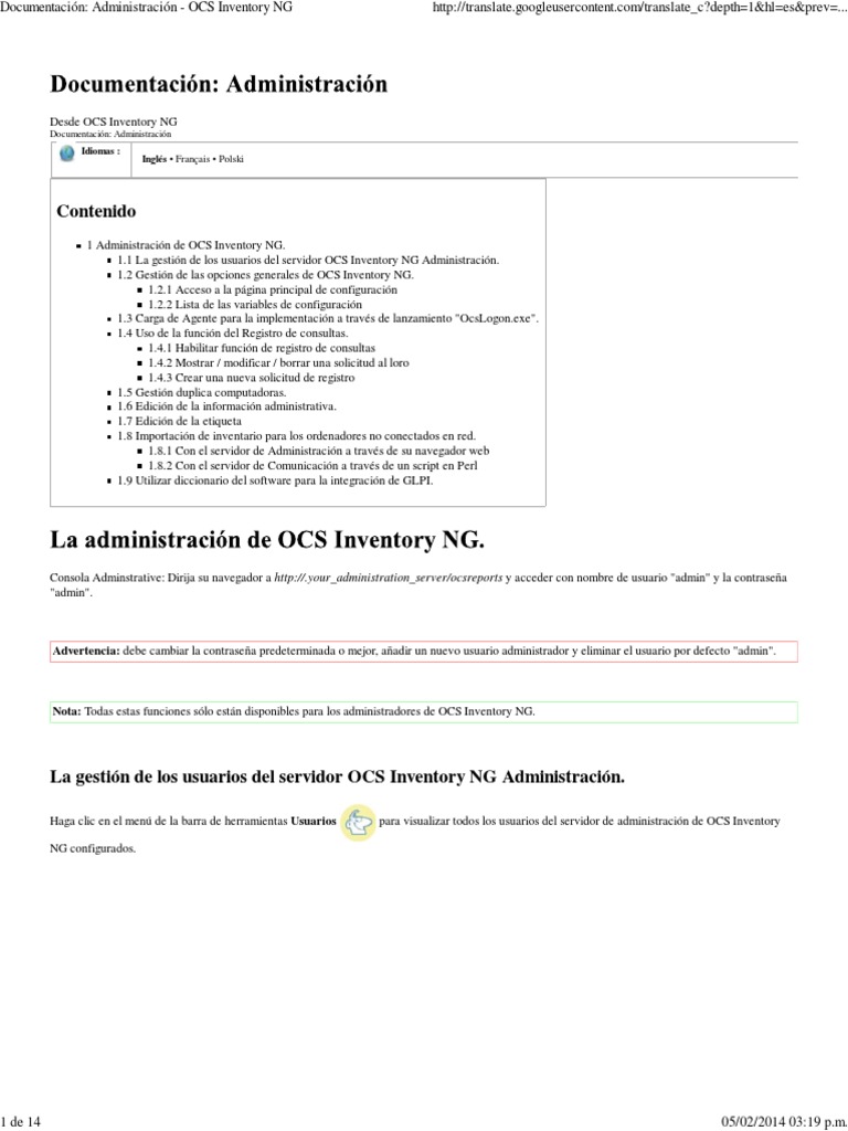 Documentación - Administración - OCS Inventory NG PDF | PDF | Servidor web | Internet y web