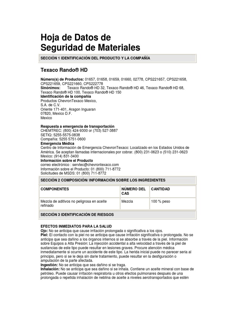 Msds Rando HD | Descargar gratis PDF | Contaminación | Dióxido de carbono