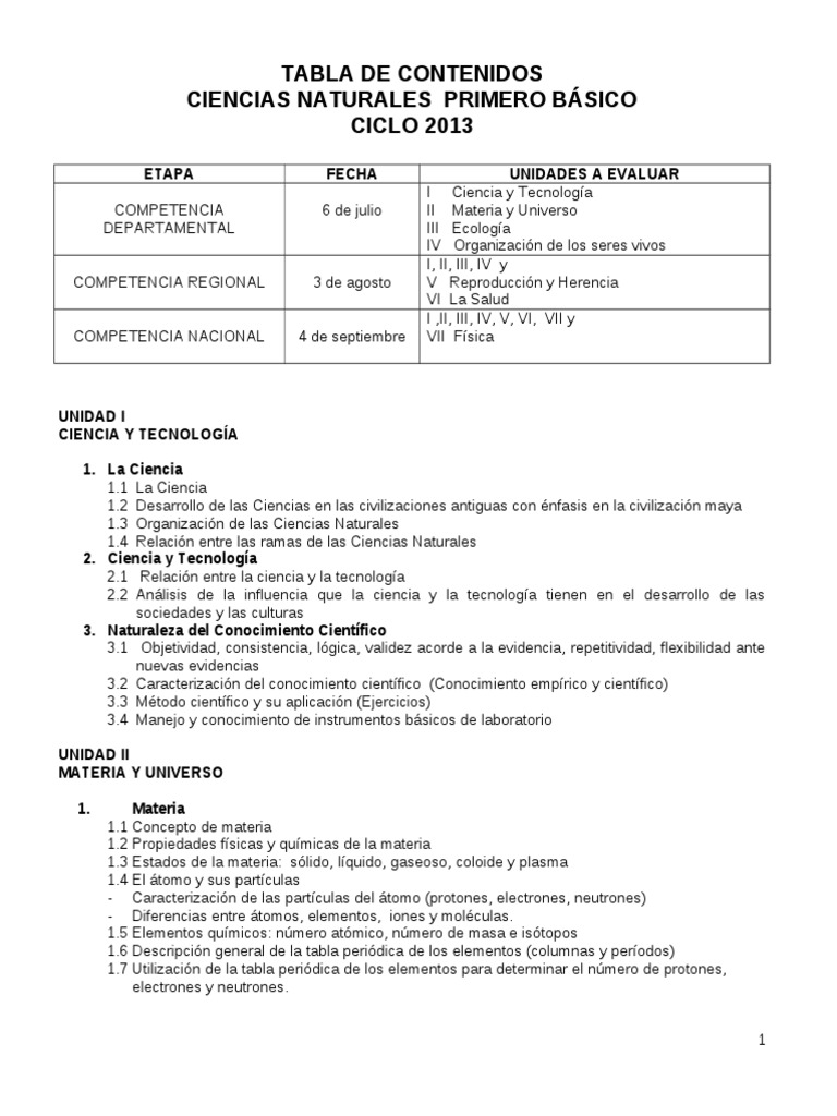Contenidos de Ciencias Naturales 1° Básico | PDF | Biología | Ciencias ...