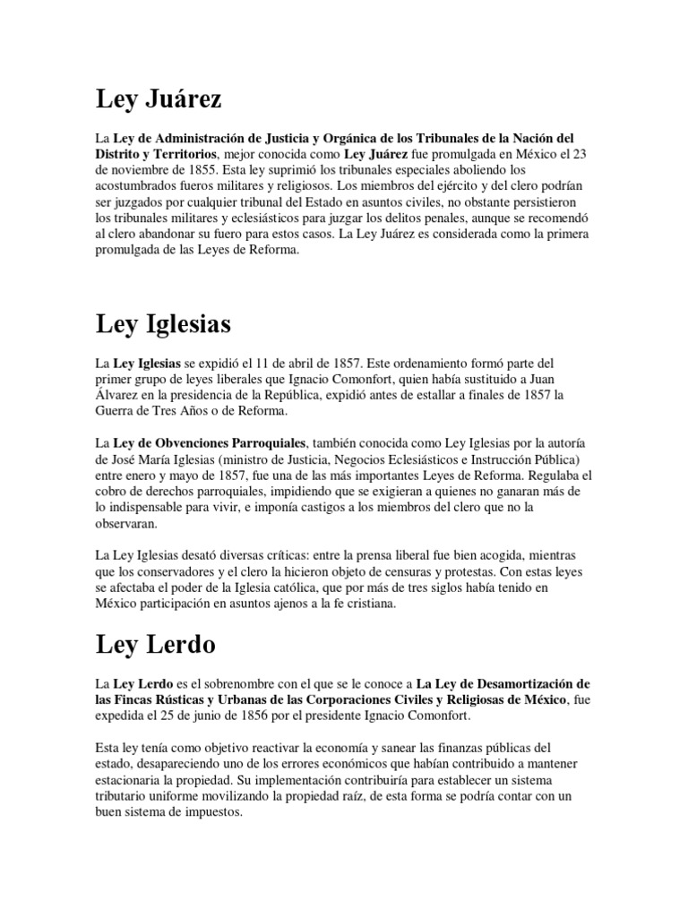 Leyes de Reforma: Juárez, Iglesias y Lerdo | PDF