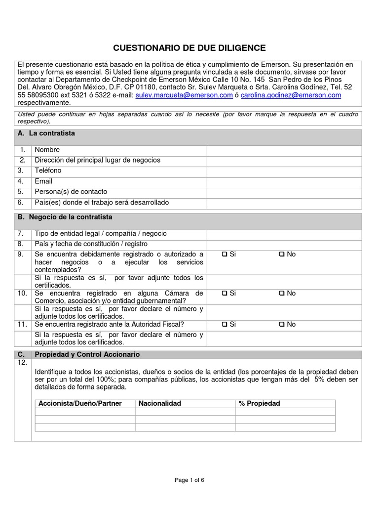 DDQ Español | PDF | Cuestionario | Gobierno