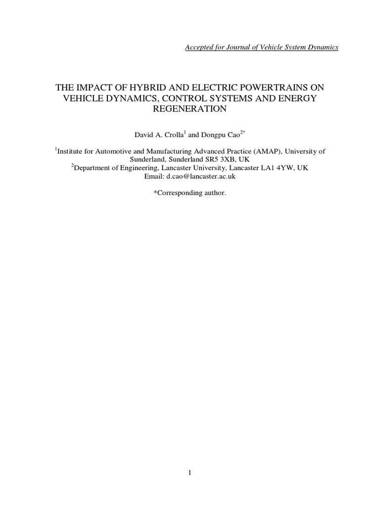 VSD The Impact of Hybrid and Electric Powertrains On Vehicle Dynamics ...