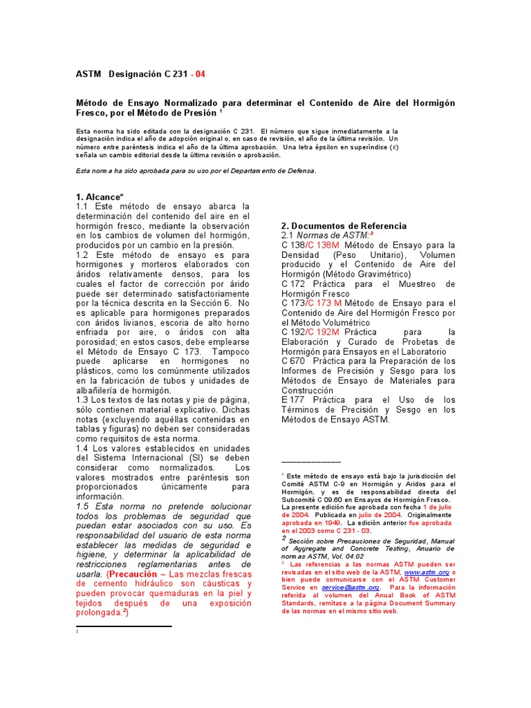 Astm C 231-04 | PDF | Medida de presión | Presión