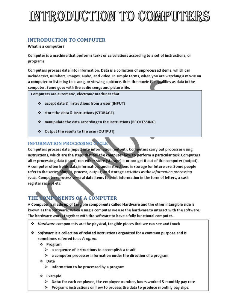 Introduction To Computers | PDF | Operating System | Computer Data Storage