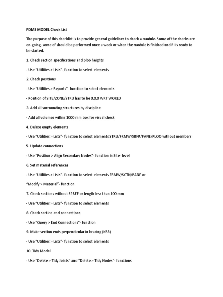 PDMS Model Checklist Guide | PDF