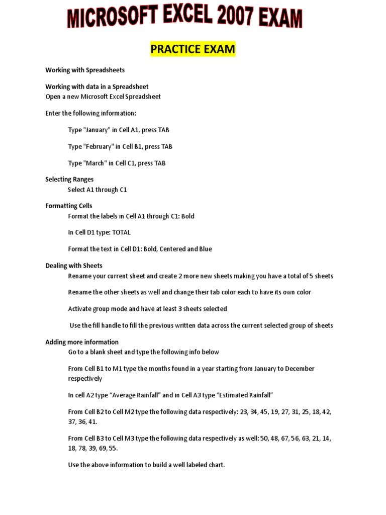 Microsoft Office Excel 2007 Practice Exam | Download Free PDF ...