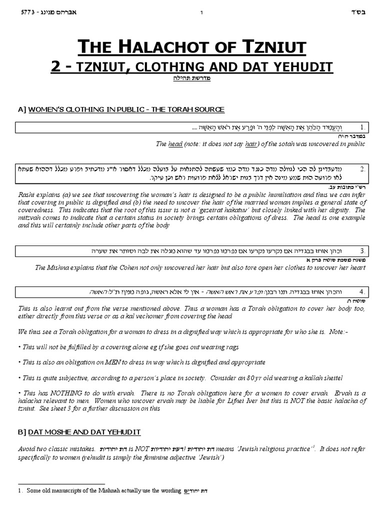 HE Alachot OF Zniut: Tzniut Clothing AND DAT Yehudit | PDF | Jewish Law ...