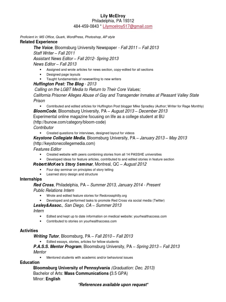 Lily McElroy: Mass Comm Resume | PDF