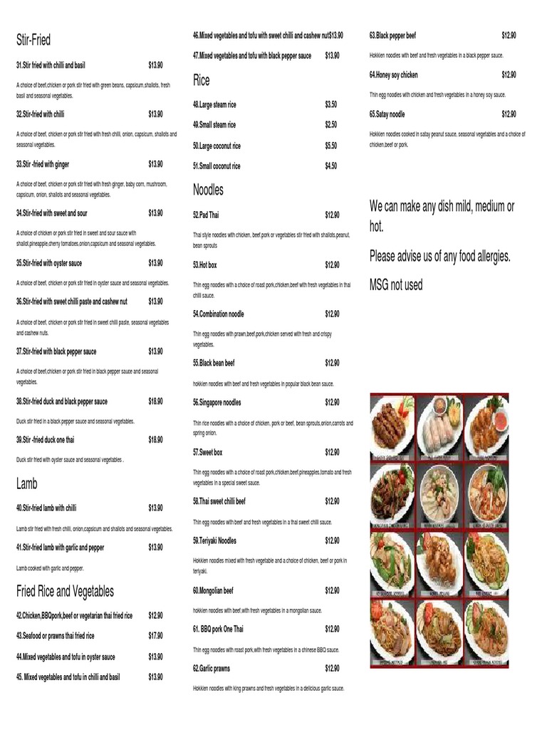 Thai Takeaway Menu | PDF | Curry | Thai Cuisine