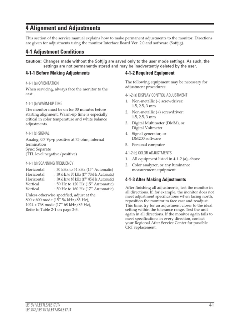Alignment & Adjustment | PDF | Cathode Ray Tube | Contrast (Vision)