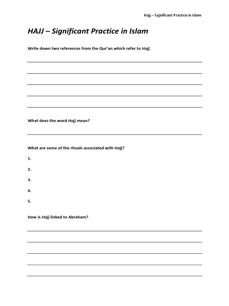 Hajj - Worksheet | PDF | Career & Growth | Wellness