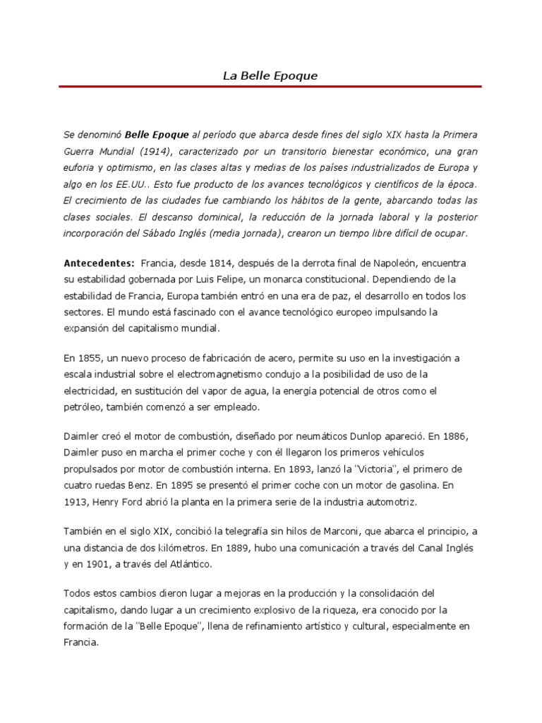 Características de la Belle Époque | PDF