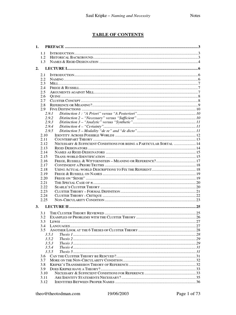 Kripke's Naming and Necessity Overview | PDF | A Priori And A ...