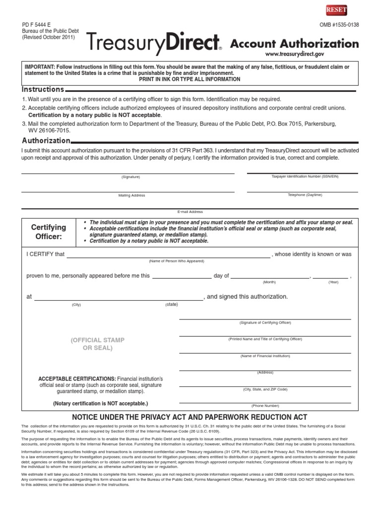 TreasuryDirect Account Authorization Form | PDF
